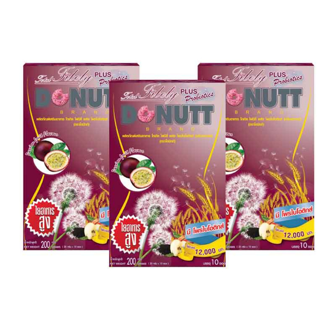 Donutt โทเทิล ไฟบีลี่ พลัส โพรไบโอติกส์ กลิ่นเสาวรส 10 ซอง/กล่อง (แพ็ก3 ...