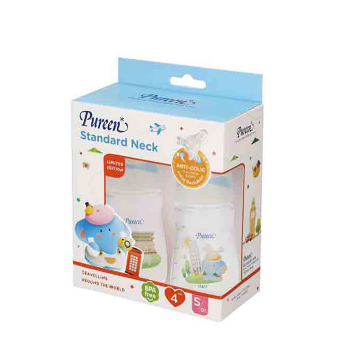 Pureen ขวดนมทรงมาตรฐาน รุ่น Baby Blu Travelling Around the World 4 oz ...