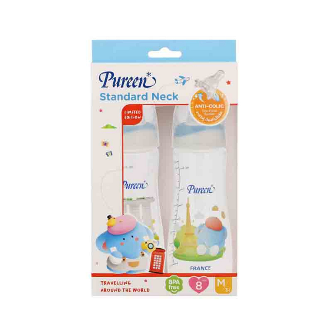 Pureen ขวดนมทรงมาตรฐาน รุ่น Baby Blu Travelling Around the World 8 oz ...