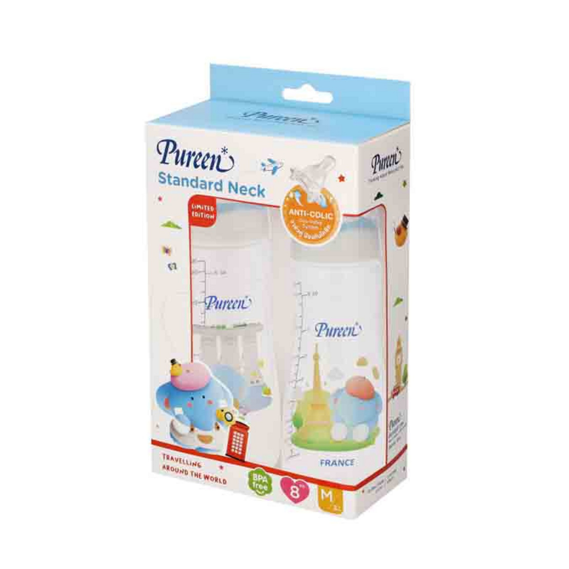 Pureen ขวดนมทรงมาตรฐาน รุ่น Baby Blu Travelling Around the World 8 oz ...