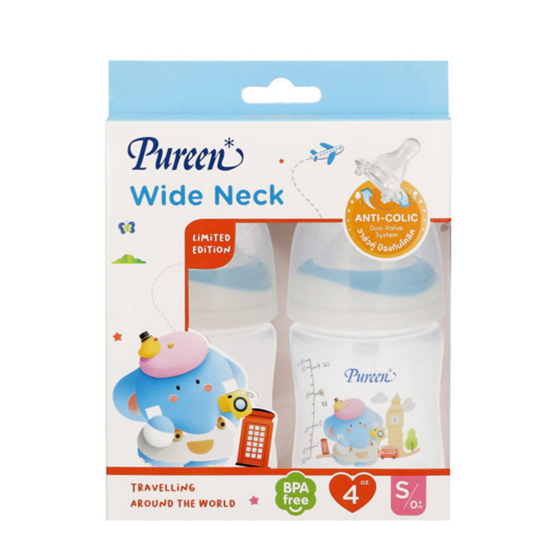 Pureen ขวดนมคอกว้าง รุ่น Baby Blu Travelling Around the World 4oz. แพ็ก ...