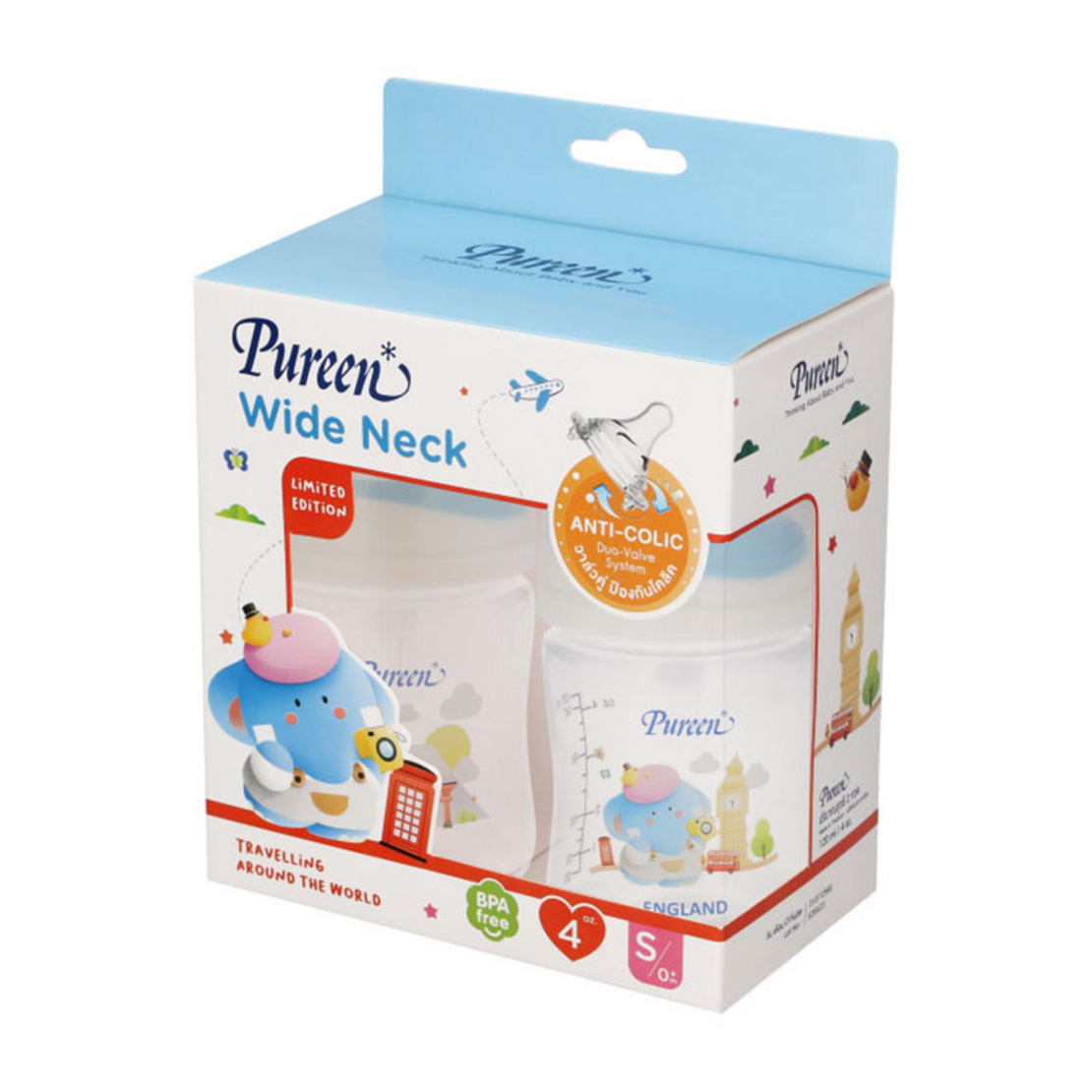 Pureen ขวดนมคอกว้าง รุ่น Baby Blu Travelling Around the World 4oz. แพ็ก ...