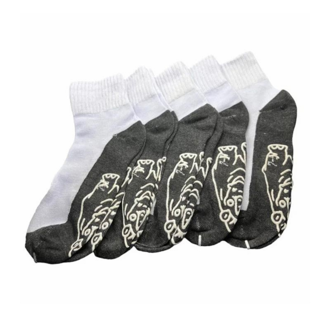 AIR SOCK ถุงเท้านักเรียนกันลื่น ข้อกลาง ขาวพื้นเทา คละลาย (แพค 5 คู่ ...