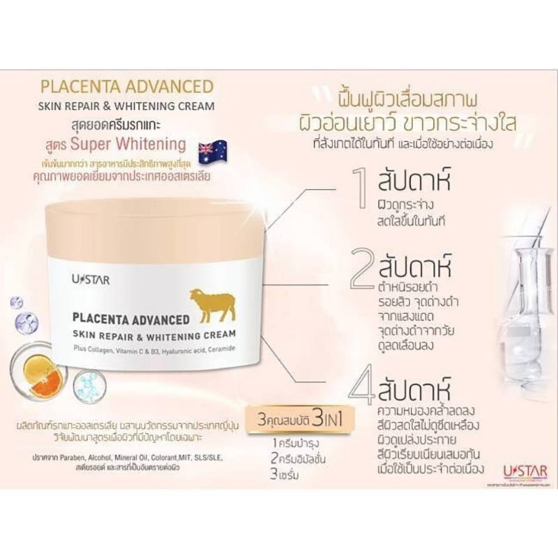Ustar ครีมบำรุงผิวหน้า Placenta Advanced Skin Repair & Whitening Cream ...