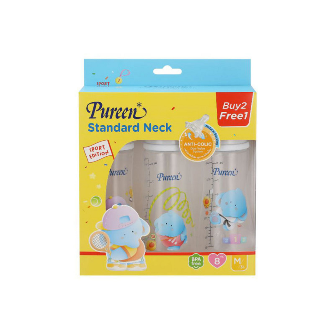 Pureen เพียวรีน ขวดนมทรงมาตรฐาน 8 oz. รุ่น Sport แพ็ก 2+1 (SP) | AllOnline
